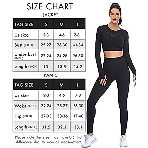 JOLLMONO Workout Sets for Women 2 Piece Yoga Gym Outfits Seamless Ribbed Leggings with Long Sleeve Tops(8003M-Black)