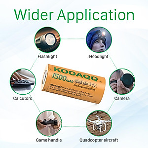 KOOAQQ 2X Rechargeable 18350 3.7V 10A Batteries, [1500mAh] New Version High Capacity Drain Li-ion IMR Rechargeable Lithium Battery
