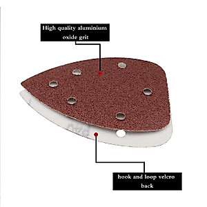 Mouse Detail Sander Sandpaper, 40 PCS Palm Mouse Sander Pads, Assorted 6 Holes Hook and Loop Triangle Sandpaper (40/60/80/120/180/240/320/400 Grit)- 5 PCS for Each Grit by SANJIAN
