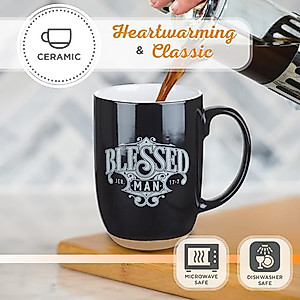 Christian Art Gifts Black Ceramic Coffee Mug – 15 oz. Microwave and Dishwasher-safe Non-Toxic Lead-free Inspirational Scripture Coffee and Tea Mug for Men with Bible Verse: Blessed Man –Jeremiah 17:7