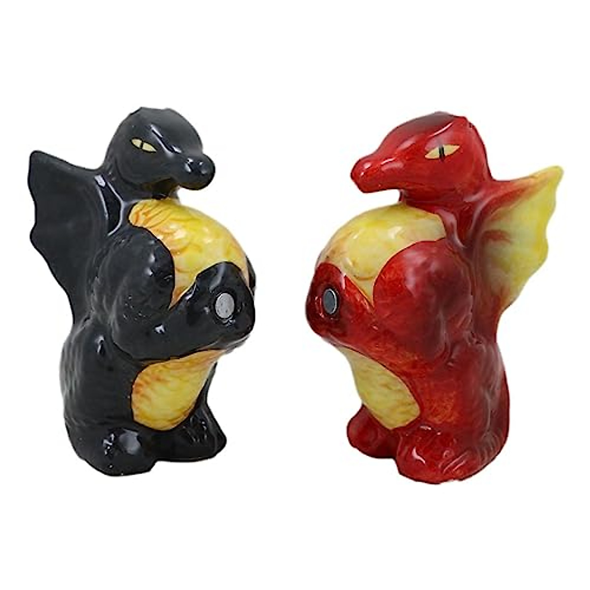 Ebros Gift Red Fire And Black Smoke Dueling Dragons Couple Ceramic Salt Pepper Shakers Set Figurines As Fantasy Mythical Magic Dungeons And Dragon Gothic Accent Decor