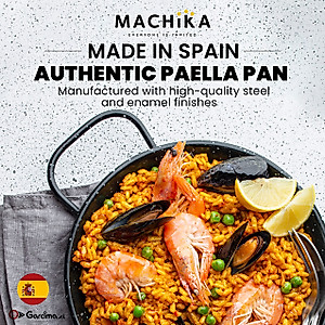 Machika Enamel Paella Pan | Paella Pan | Skillet for Paella and Rice Recipes | Perfect for Indoor & Outdoors | Easy Cleaning | Rust Proof Coating | 8 Servings | 15 inches |
