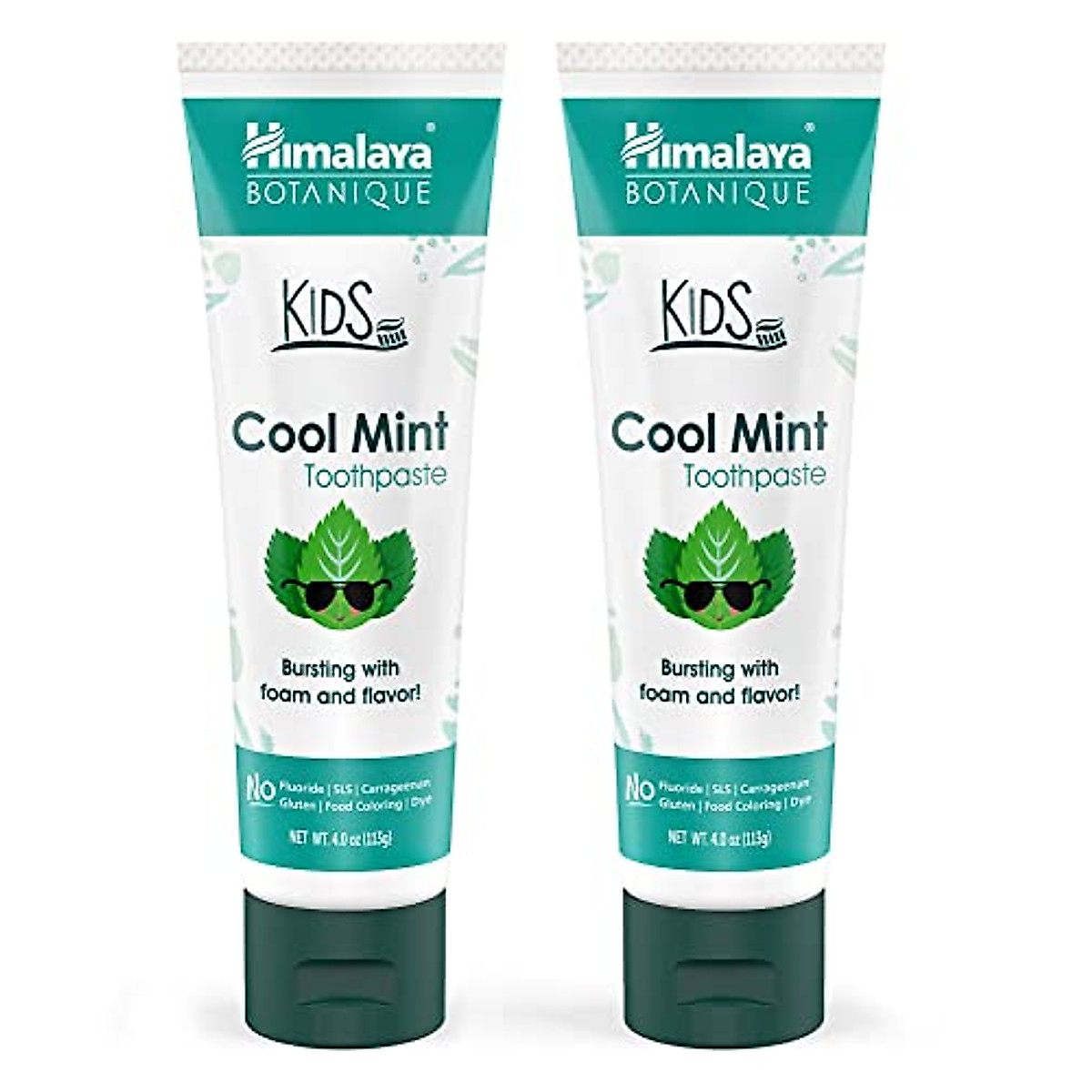 Himalaya Botanique Kids Toothpaste, Cool Mint Flavor to Reduce Plaque and Keep Kids Brushing Longer, Fluoride Free, 4 oz, 2 Pack
