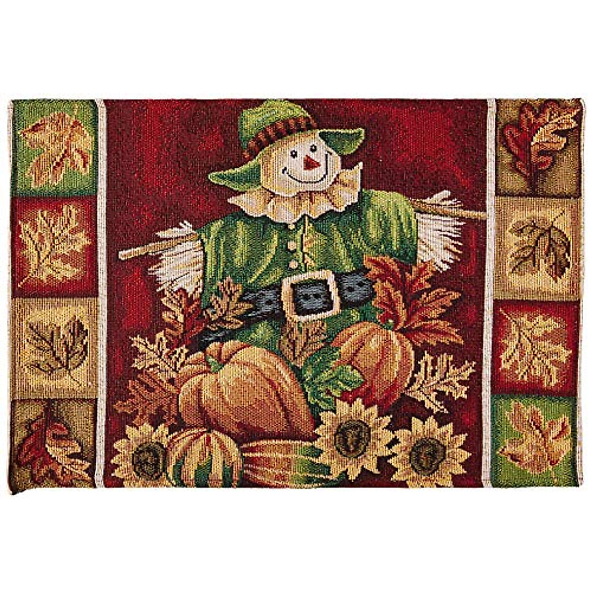 Violet Linen Fall Harvest Thanksgiving Autumn Leaves Sunflowers Fruits Pumpkins Tapestry Pattern, Polyester Cotton Woven Tapestry, Scarecrow, 13 X 19, Rectangler Set of 4, Decorative Place Mats
