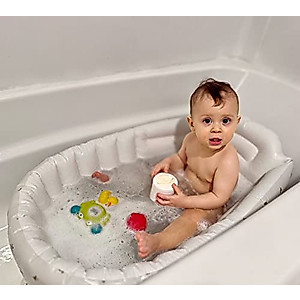 Mink Inflatable Baby Bathtub with Built-in Air Pump, Newborn to Toddler Bath Tub,Portable Travel Shower Basin with Back Support, Deflates and Folds Easily (Olive Bath)