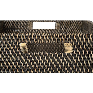Loma Rectangular Rattan Storage Basket with Cut-Out Handles - Black-Wash - Coastal-Inspired Handwoven Rattan Basket for Home Organization & Décor