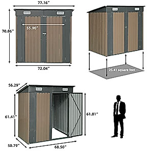 GRAVFORCE 6' x 4' Outdoor Metal Storage Shed, Outdoor Shed, Galvanized Steel Garden Shed with Double Lockable Door, Tool Storage Shed for Patio, Backyard, Lawn