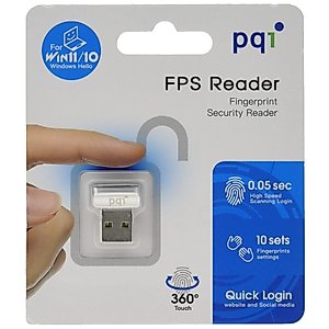 pqi DUFPSL2 USB Fingerprint Key,USB Dongle,Supports Windows Hello,360° Fingerprint Sensor, Domestic Support, Silver