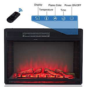 kinbor 28 Inch Electric Fireplace, in Wall Recessed Fireplace Heater with Remote Control, Touch Screen, 1500/750W, Adjustable 3 Flame Colors