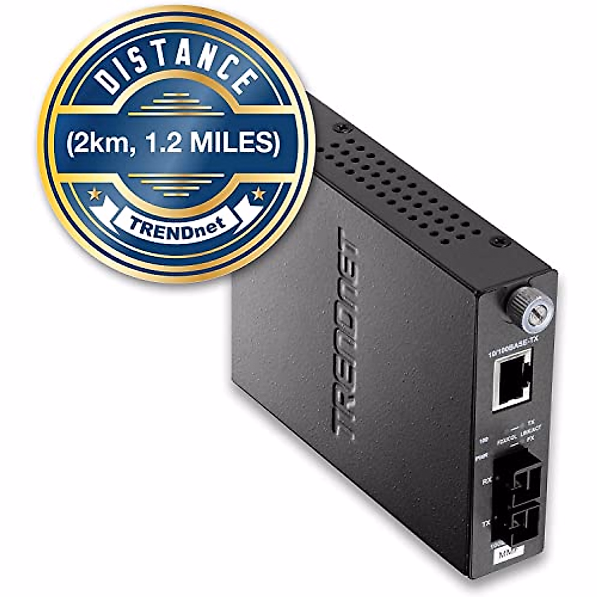 TRENDnet 100Base-TX to 100Base-FX Multi Mode SC Fiber Media Converter (2 Km, 1.2 Miles), Fiber to Ethernet Converter, RJ-45 Port, Fiber Port, Wall Mountable, Lifetime Protection, Black, TFC-110MSC