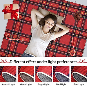 ROYHOME 8x10 Christmas Area Rug Xmas Buffalo Plaid Machine Washable Carpet Rug Holiday Decorative Gingham Check Floor Cover Non Slip Stain Resistant Accent Rug for Living Room Bedroom Decor, Red