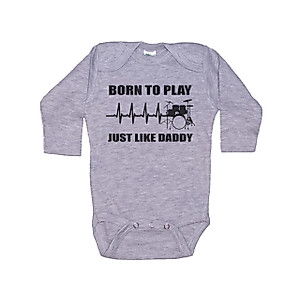 Ebenezer Fire Born To Play Drums Like Daddy/Music Baby Outfit/Funny Newborn Onesie (6-12M, GREY LS (BLACK TEXT))