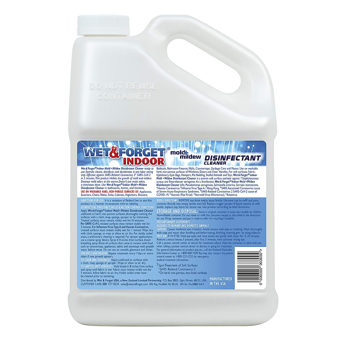 Wet & Forget Indoor Mold and Mildew All-Purpose Cleaner Deodorizes, Disinfects, Kills 99.9% of Bacteria and Viruses, Refill, 128 Fl. Oz.