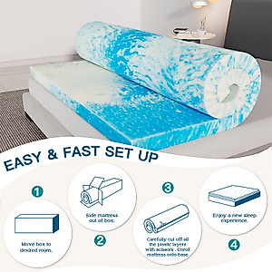 Airensky 2 Inch Twin XL (39"x80") Memory Foam Mattress Topper, Cooling Gel Infused Foam Mattress Topper for Pressure Relief Back Pain, Single Bed Toppers, CertiPUR-US