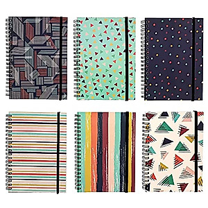 6 Pack 5x7 Notebooks Spiral Bound with Pocket, Lined B6 Journals with Elastic Closure for School, Work, 6 Graphic Designs