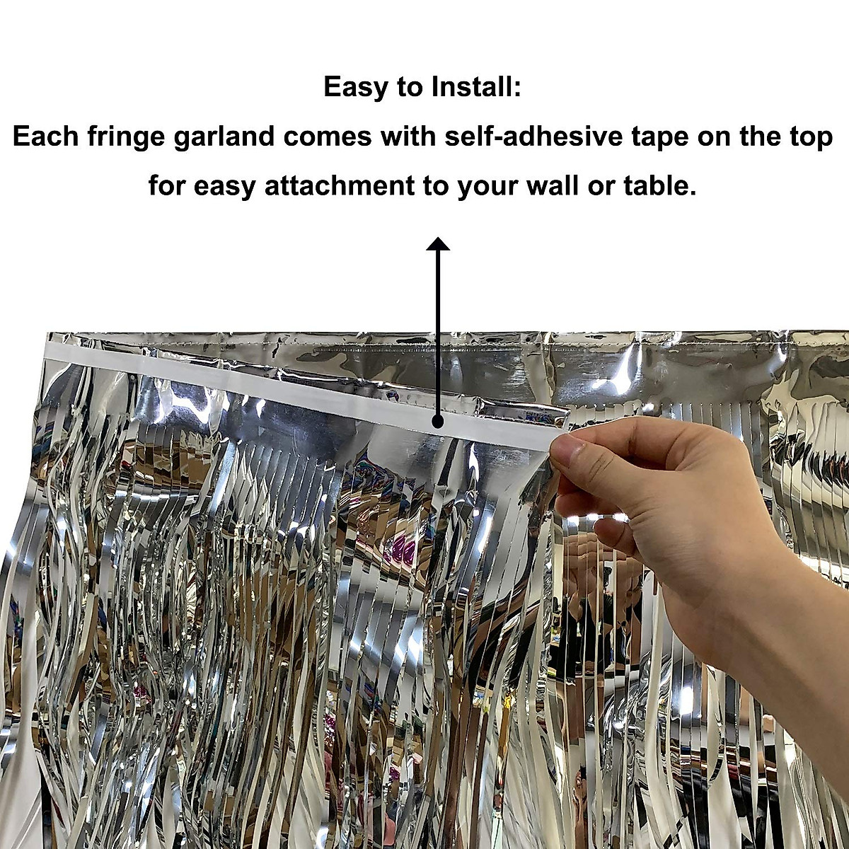 Blukey 10 Feet Long Roll Foil Fringe Garland - Pack of 3 | Shiny Metallic Tassle Banner | Ideal for Parade Floats, Bridal Shower, Wedding, Birthday | Wall Hanging Fringe Garland Banner (Silver)