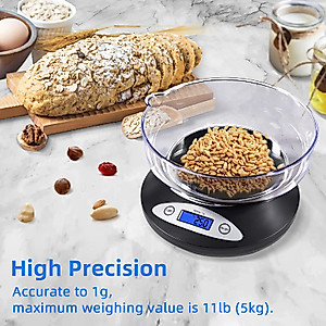 THINKSCALE Digital Kitchen Scale, Highly Accurate 5000g/11lb x 0.1oz, Food Scale for Cooking, Baking and Weight Loss, Kitchen Scale with Bowl 2 Modes and Tare Features, Back-lit LCD Display
