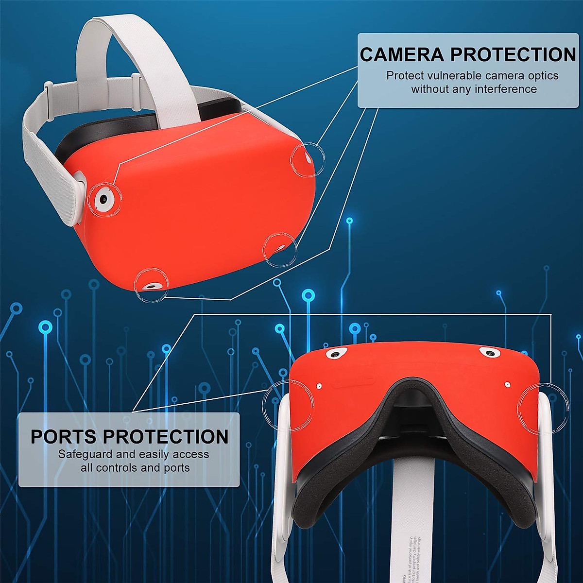 Silicone Covers Sets 3 pcs for Oculus Quest 2 - Face Pad Mask & Lens Cover Caps & Soft VR Shell Case Protected,Sweatproof Lightproof Anti-Leakag Designed by X-Super Home (Red)