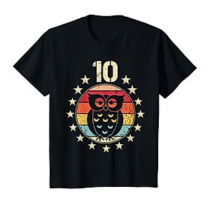 Kids Owl Birthday 10 Year Old Boy Girl Owl 10th Birthday T-Shirt