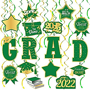 46 Pieces, XtraLarge Graduation Hanging Decorations - Graduation Swirls | Happy Graduation Banner Green and Gold - 72x44 Inch | Green and Gold Graduation Decorations 2022 | Graduation Backdrop