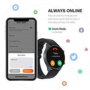 Smart Watch for Men Women Quick Text Reply 1.2" AMOLED Always-on Display for Android Phones and iOS Compatible iPhone Samsung Oxygen Heart Rate Monitor 3ATM Smartwatch