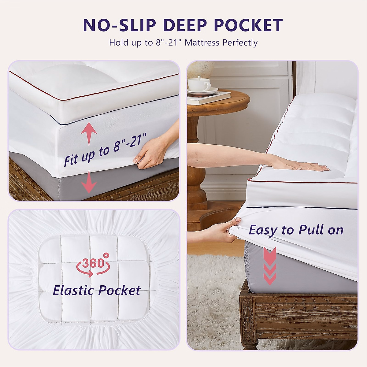 Homemate Memory Foam Mattress Topper King, Dual Layer 4 Inch Cooling Mattress Topper, 2 Inch Gel Memory Foam Plus 1800TC Mattress Pad Comfort Support, Pillow Top with 8-21 Inch Deep Pocket, White