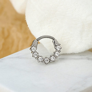 CM Crareesi Mania 16G Septum Clicker Rings Hoop 316L Stainless Steel Septum Clicker Rings Seven Clear CZ Septum Piercing Daith Piercing Jewelry