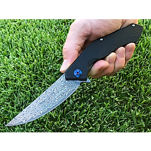 TACTICAL GEARZ Damascus G10 Pocket Knife, Triton XT! G10 Handle! Damascus Blade w/VG10 Core & 67 Layers! Ball Bearing Pivot System! Includes Sheath!