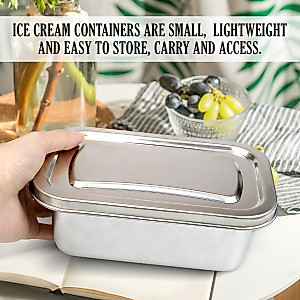 LNQ LUNIQI 1Pcs Stainless Steel Food Storage Containers with Lids Ice Cream Storage Containers Food Keeper Freezer Box Refrigerator Storage For Food Preservation and Homemade Ice Cream（1000ML