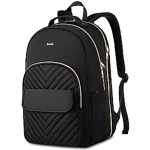 Breold Womens Laptop Backpack,Stylish Work Business Backpack for Travel,Large Capacity Computer Backpack for 15.6 Inch,Back Pack School College Bookbag with USB Charging Port,Casual Daypack,Black…