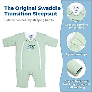 Baby Merlin's Magic Sleepsuit - 100% Cotton Baby Transition Swaddle - Baby Sleep Suit - Sage Green - 3-6 Months