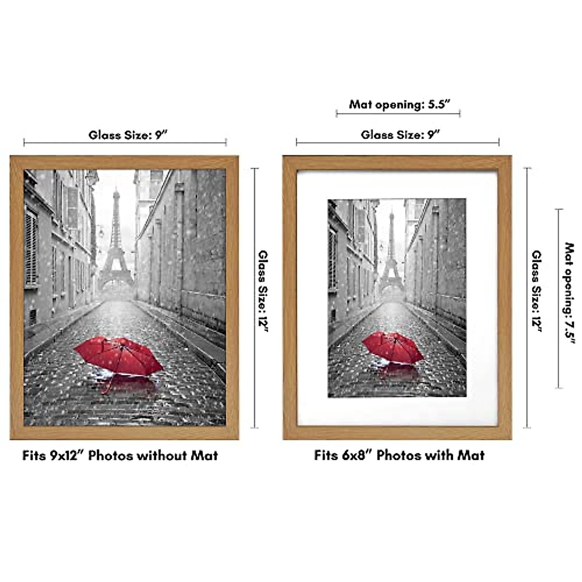 Americanflat 9x12 Picture Frame in Dark Oak - Displays 6x8 with Mat and 9x12 Without Mat - Engineered Wood with Shatter Resistant Glass - Horizontal and Vertical Formats for Wall