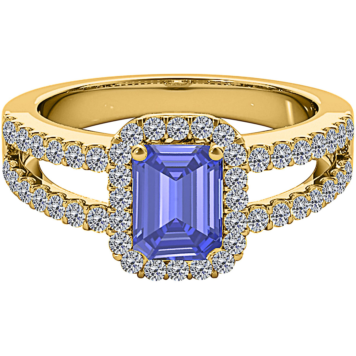 AoneJewelry Sapphire Gemstone Engagement Rings for Women |10K Yellow gold 2.1 carat Blue color Round Cut Prong Setting Genuine Diamond Wedding Jewelry Collection