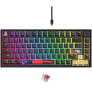 Fogruaden 75% Wired Mechanical Gaming Keyboard 75 Percent Keyboard Hot Swappable, Red Switch, RGB Backlit 82 Keys TKL Mechanical Keyboard, NKRO Compact Keyboard with Volume Control Knob (BlueSamurai)