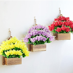 8 Bundles Artificial Daisy Flowers, Artificial Outdoor Flowers Fake UV Resistant No Fade Greenery Shrubs for Indoor Outside Hanging Plants Garden Porch Window Box Home Wedding Farmhouse Décor (Red)