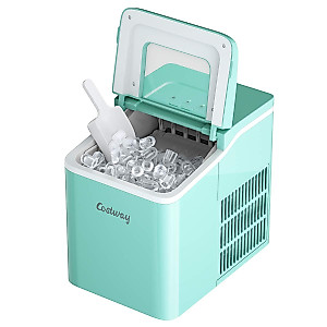 COSTWAY Countertop Ice Maker, 26Lbs/24H Portable Ice Machine with Self-Cleaning Function, Bullet Ice Cubes Ready in 8 Mins, Scoop and Removable Basket,Ice Maker for Home Party Bar, Green