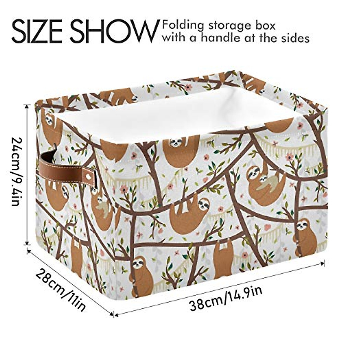 Moudou Sloth Laundry Basket Square Collapsible Laundry Hamper Clothes Toys Storage Bin with Handles for Bedroom, Closet, Nursery, Dorm, Home Decor
