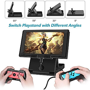 HEYSTOP Switch Case / Switch OLED Case Accessories Compatible with Nintendo Switch & OLED Model, Carry Case with Joycon Grip / PlayStand / Thumb Grips Caps for Nintendo Switch & OLED Model, Black