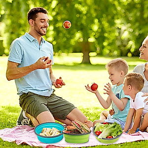 2 Pcs Collapsible Bowls with Lids, Foldable Meal Prep Containers Reusable, Silicone Food Storage Containers, Camper Must Haves Rv Camping Accessories for Travel Trailers, Microwave and Freezer Safe