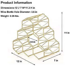Jemeni Gold Wine Rack, Countertop Tabletop Honeycomb Small Wine Holder 6 Bottles