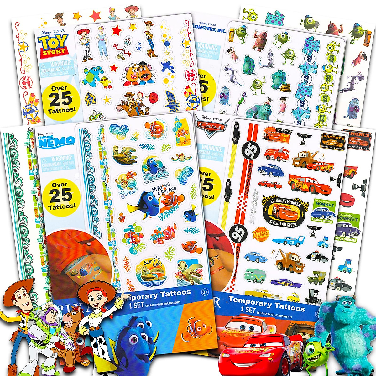 Pixar Disney Party Supplies For Kids - 100 Temporary Tattoos Party Favors. Featuring Tsum Tsum, Finding Nemo, Disney Cars, and Toy Story!