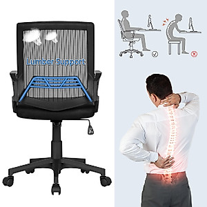 Yaheetech Home Office Modern Desk & Chair Set, Simple Computer Desk 40 Inch with Mesh Mid-Back Height Adjustable Office Chair, Long Writing/Work Desk, Mesh Swivel Chair with Lumbar Support, Black