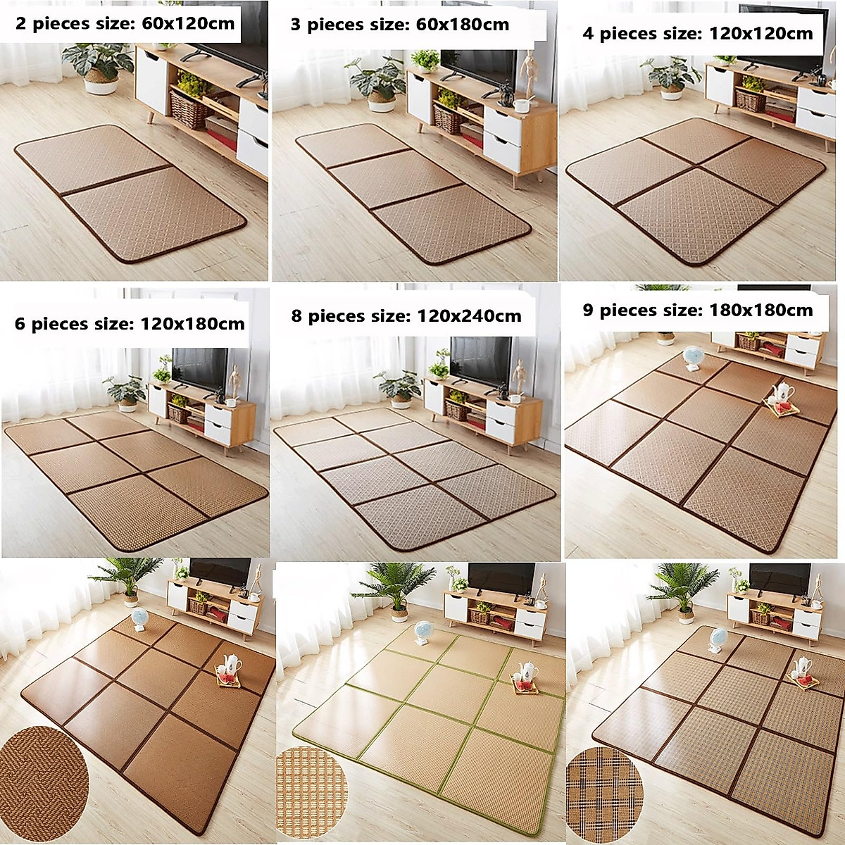 Tatami Carpet Mat Non-Slip Foldable, Rattan Sleeping Mat Crawling Mats, Living Room Bedroom Area Rug Soft Cushion Floor Futon, Japanese Floor Bed Sleeping Rest Playing Mat with Storage Bag, (Color :