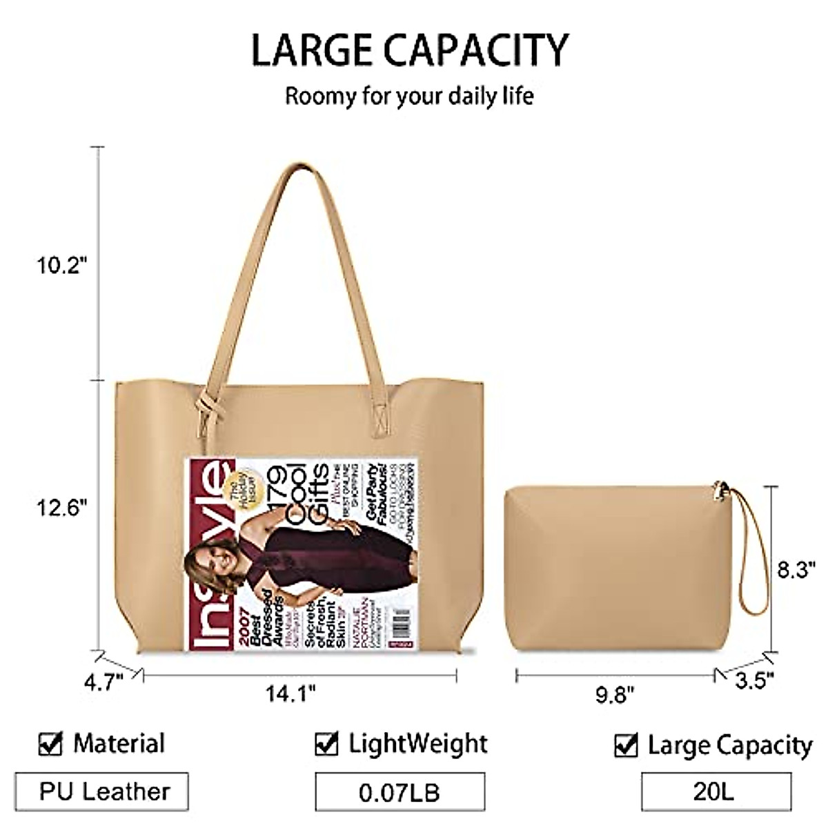 Tote Bag for Women Leather Purses and Handbags Tassel Shoulder Bag Purse Set 2pcs Apricot