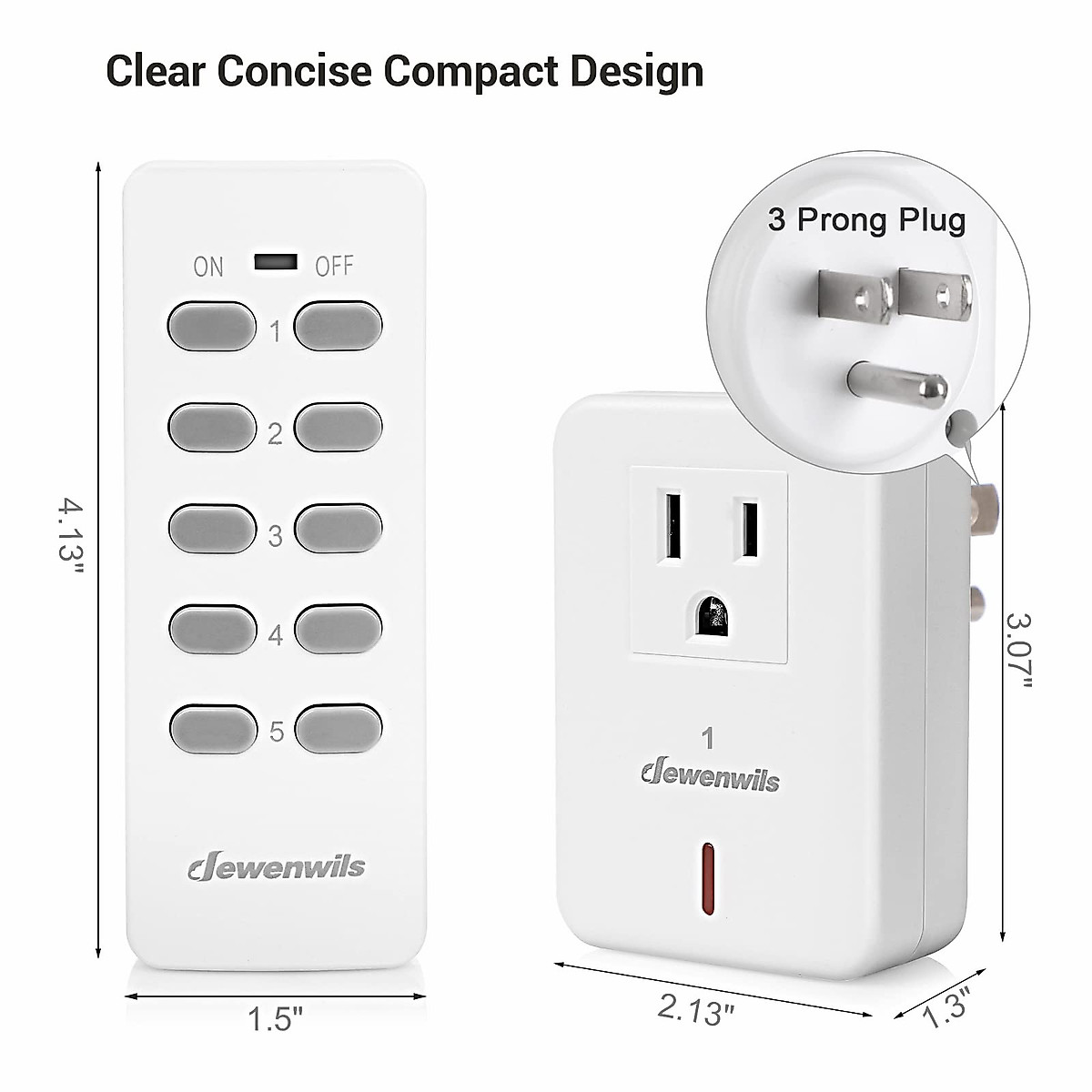 DEWENWILS Remote Control Outlet Plug Wireless On Off Power Switch, Programmable Remote Light Switch Kit, 100ft RF Range, Compact Design, ETL Listed, White (2 Remotes + 5 Outlets Set)