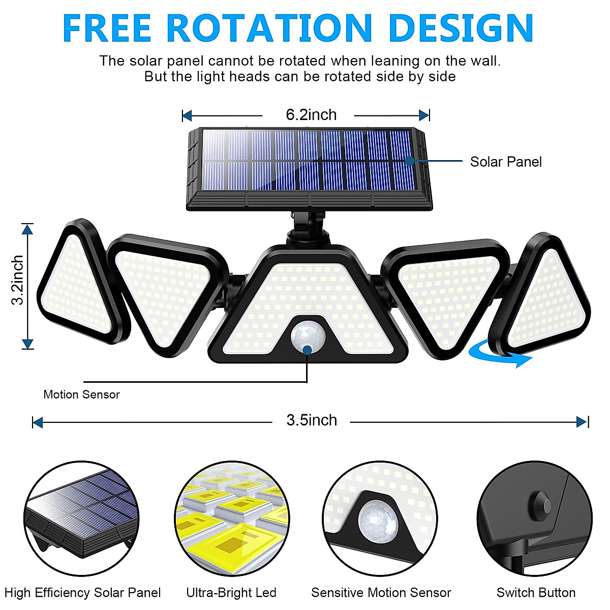 Neloodony Solar Lights Outdoor Waterproof, 329 LED Motion Sensor Outdoor Lights 5 Heads Outdoor Motion Sensor Light, Solar Lights for Outside, Patio, Garage, Garden, Front Door (2 Packs)