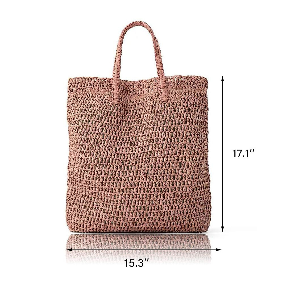 QTKJ Fashion Hand-Woven Soft Large Shoulder Bag Boho Straw Leather Handle Tote Retro Summer Travel Beach Handbag (Pink)