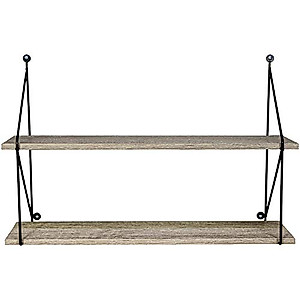 Sorbus® Floating Shelf with Metal Brackets — Wall Mounted Rustic Wood Wall Storage, Decorative Hanging Display for Trophy, Photo Frames, Collectibles, and Much More (2-Tier – Grey)