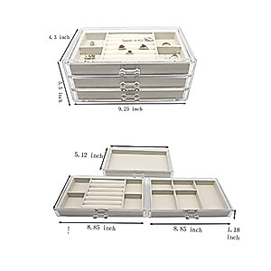 DQUTAR Acrylic Jewelry Organizer with 3 Drawers, Velvet Clear Jewelry Box for Earring Necklace Ring & Bracelet Display Storage Case for Women Girls