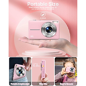 Digital Camera, FHD 1080P Kids Camera 44MP Compact Digital Camera with 32GB Card, 1 Batteries 16X Digital Zoom Point and Shoot Digital Cameras Gift for Kids Boys Girls Teens (Pink)